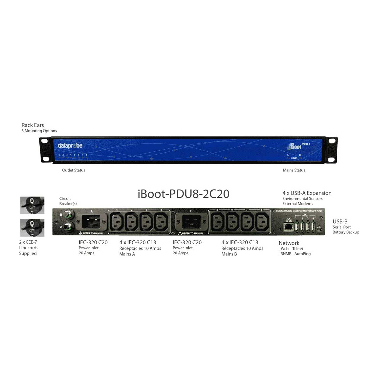 Dataprobe iBoot-PDU8-2C20 Switched PDU 8 Outlet 2xIEC 20A