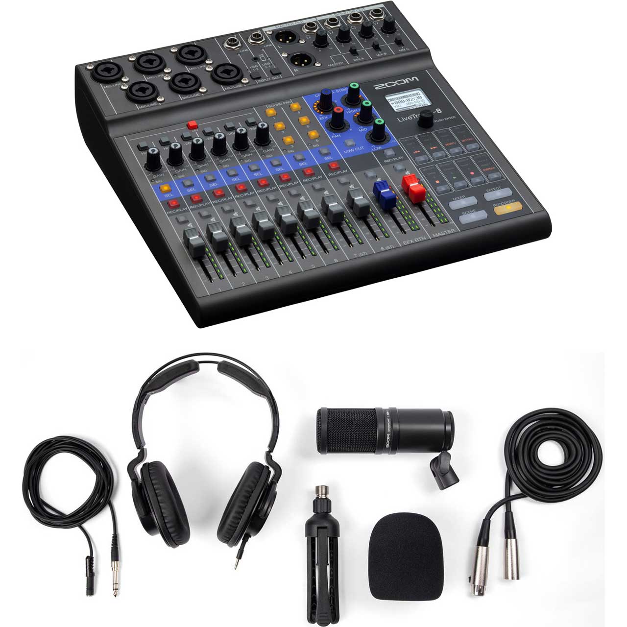 ZOOM L-8 LiveTrak 8-Channel Digital Mixer Kit with ZOOM ZDM-1 Podcast ...