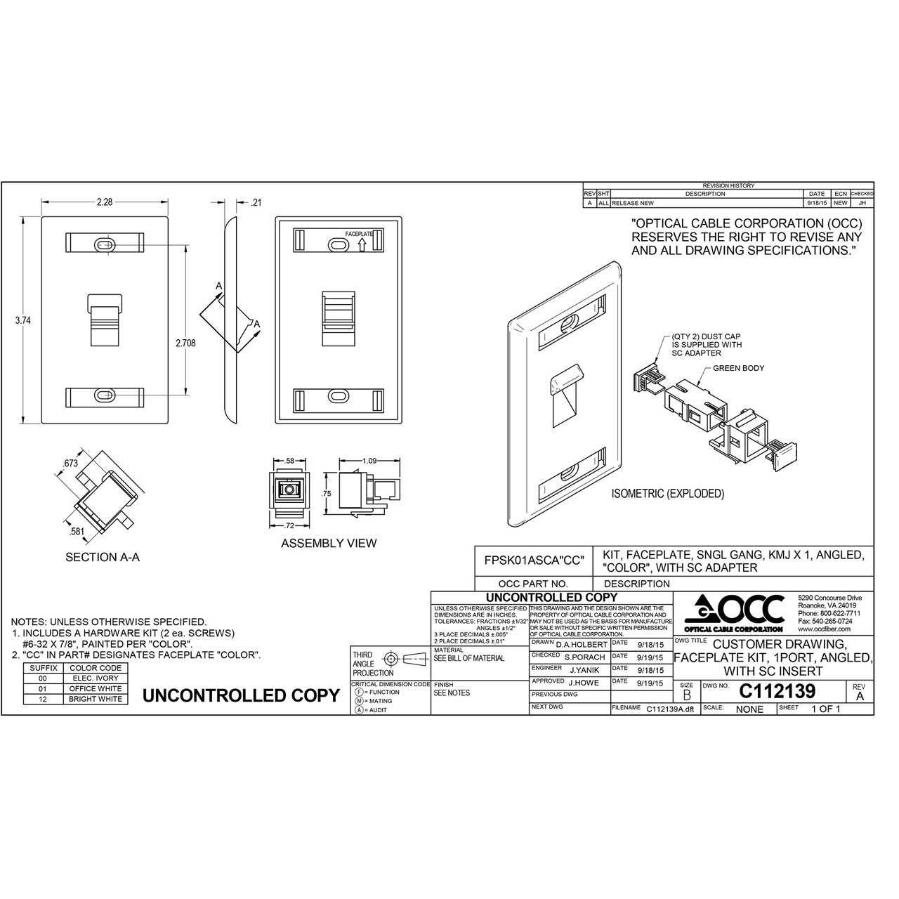 OCC AKSCAPC01 KMJ Snap-In C SingleMode APC Adapter - Office White