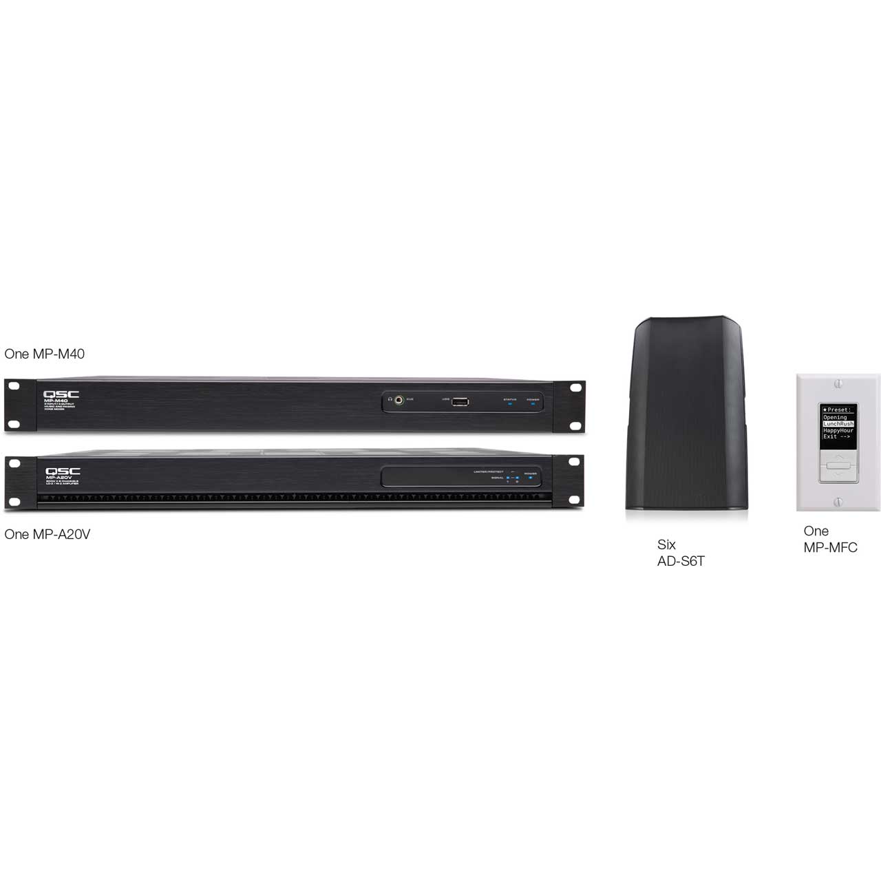 QSC 1200 Square Feet Bar Bundle with AD-S6T Loudspeaker x 6/MP-M40 ...
