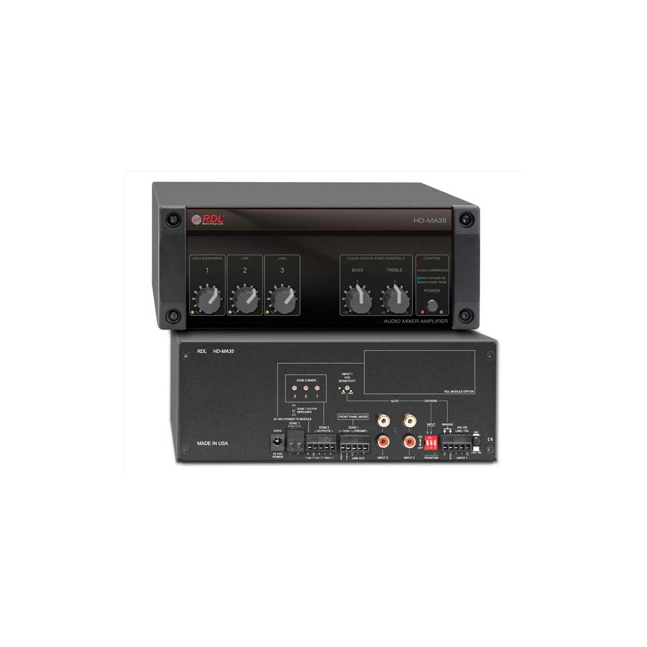 RDL HD-MA35 35 Watt Mixer Amplifier with Power Supply - Low Impedance ...