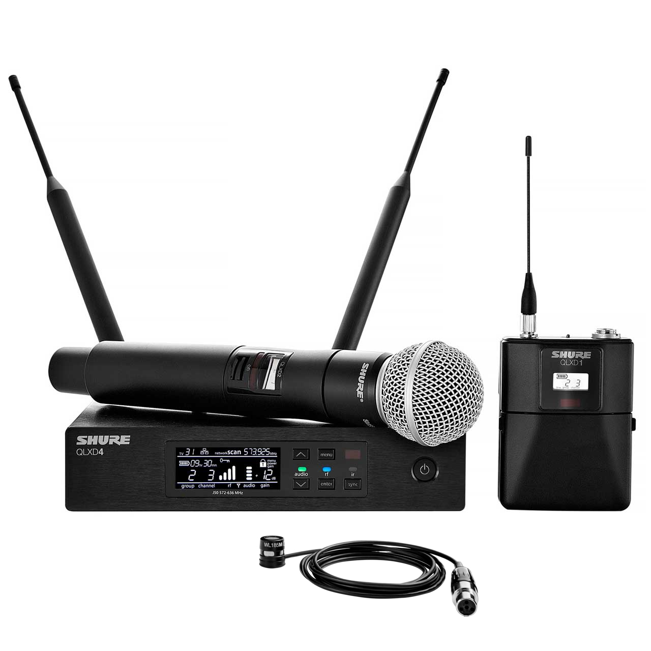 Shure QLXD124/85-G50 WL185m Combo Lav & SM58 Digital Wireless Mic System 470-534MHz