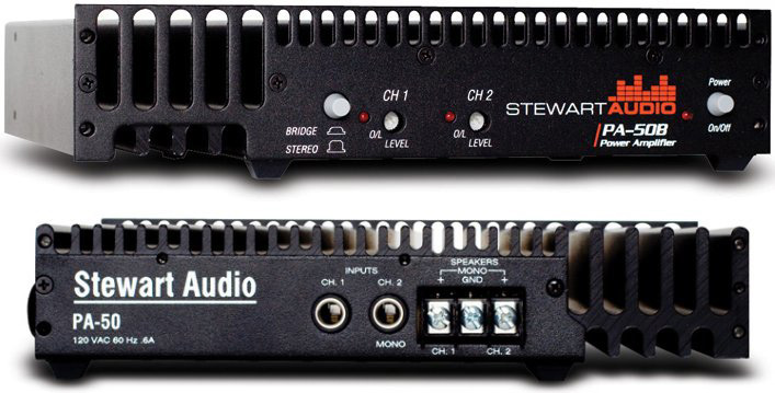 Stewart Audio PA-50B 2-Channel Half Rack Amplifier - 25W x 2 at 8 Ohm