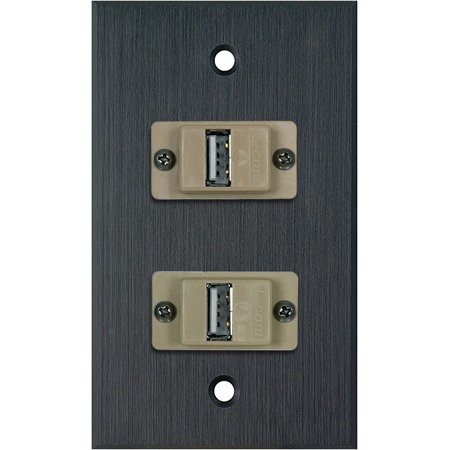 My Custom Shop 1-Gang Black Anodized Wall Plate w/ 2 USB A to B Barrels