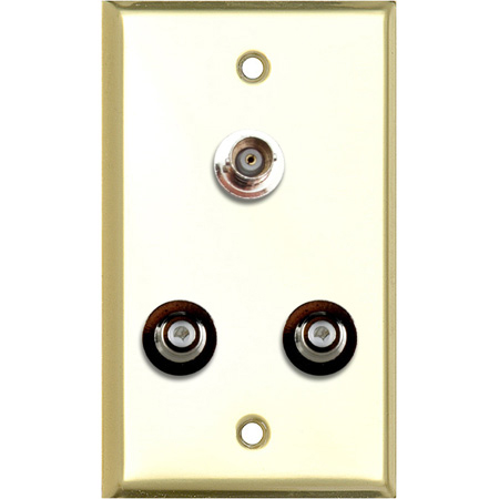My Custom Shop 1-Gang Brass Wall Plate w/ 2 RCA Barrels and 1 BNC Barrel