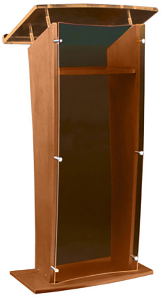 AmpliVox SN350027 Walnut Wood & Smoked Acrylic Floor Lectern (27 Inch Wide)