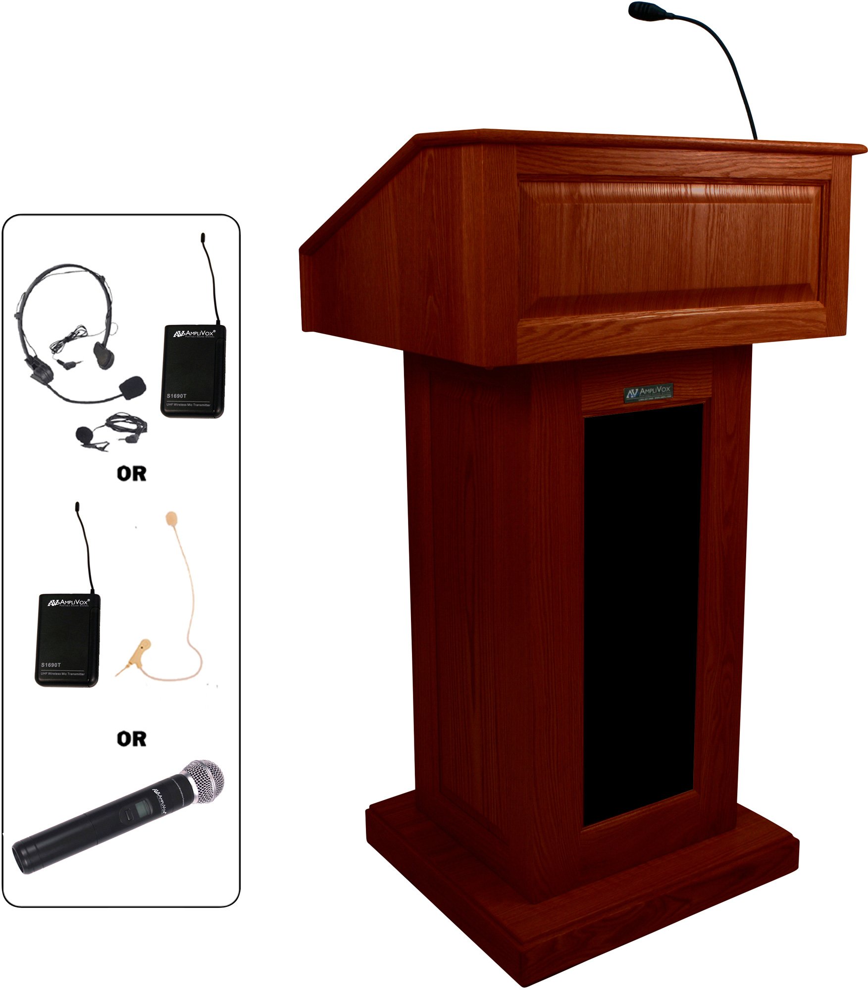SW3020MH Victoria Lectern-Mahogany-Wireless Handheld Mic