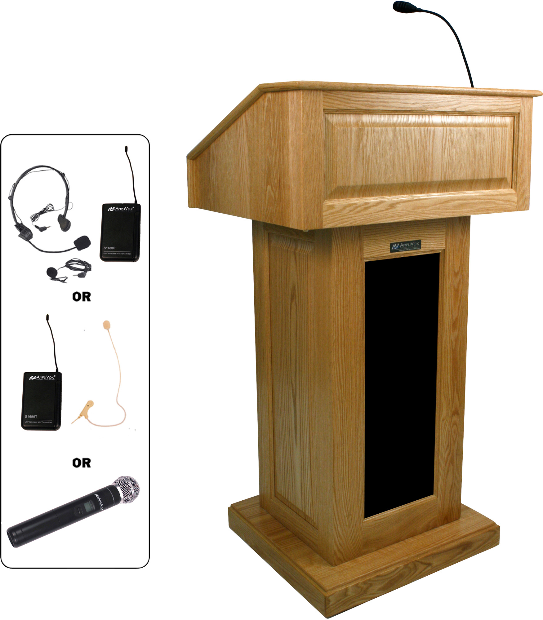 SW3020OK Victoria Lectern - Oak - Wireless Handheld Mic