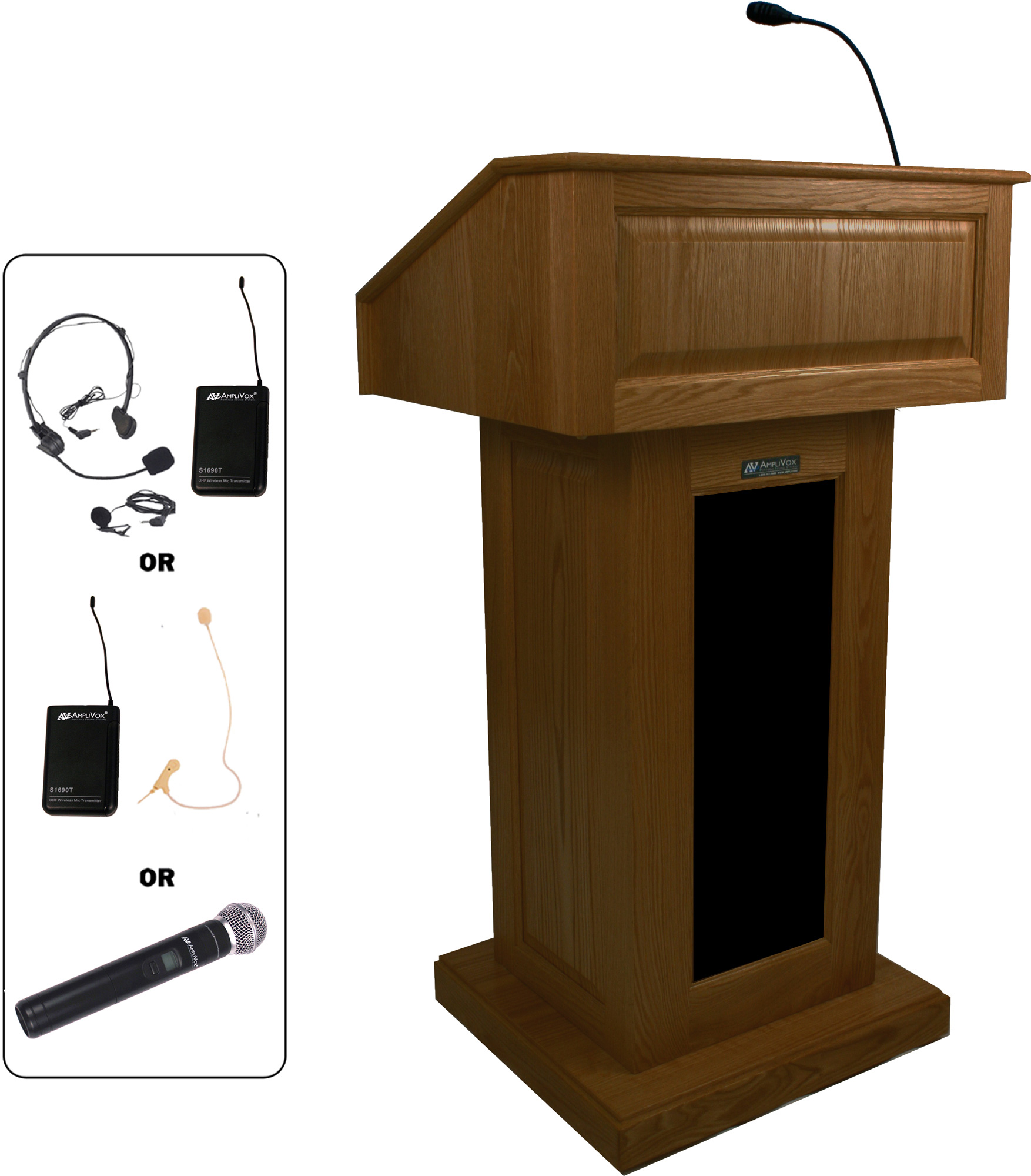 SW3020WT Victoria Lectern - Walnut - Wireless Handheld Mic