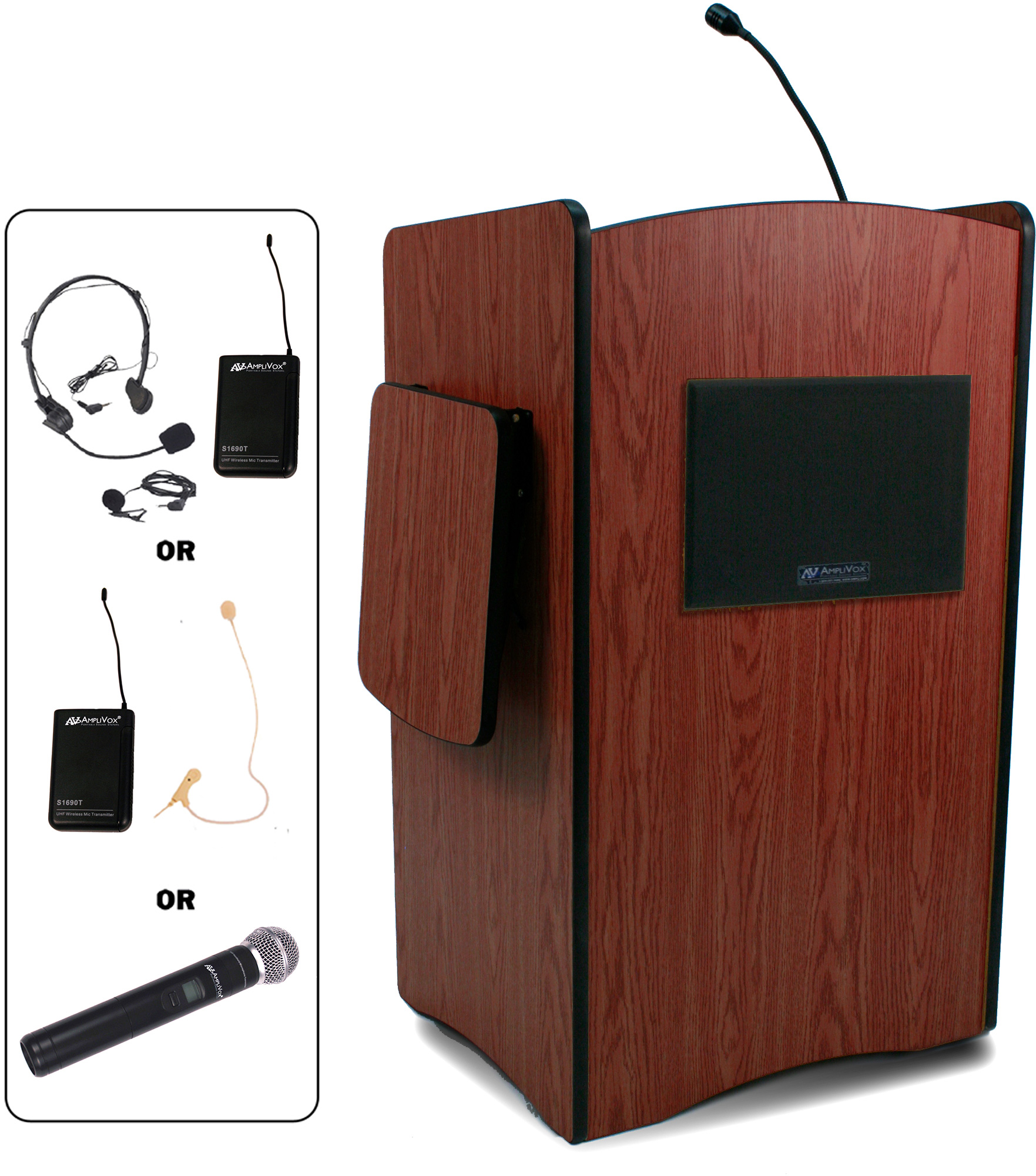 Amplivox SW3230-MH Multimedia Computer Lectern - Wireless Sound - Mahogany