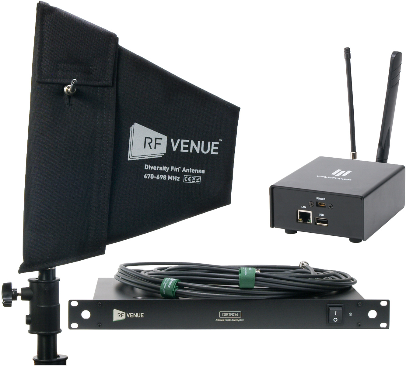 RF Venue DFINDISTRO4-WAVE Diversity Fin DISTRO4 Package with WaveTower ...