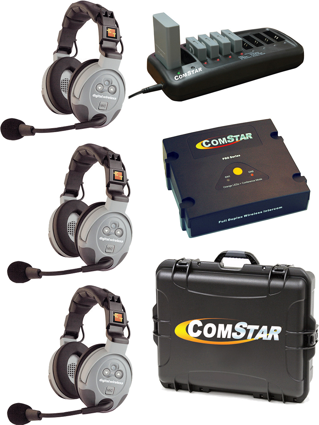 Eartec Comstar XT-3 Complete 3 Person System with Double Headsets