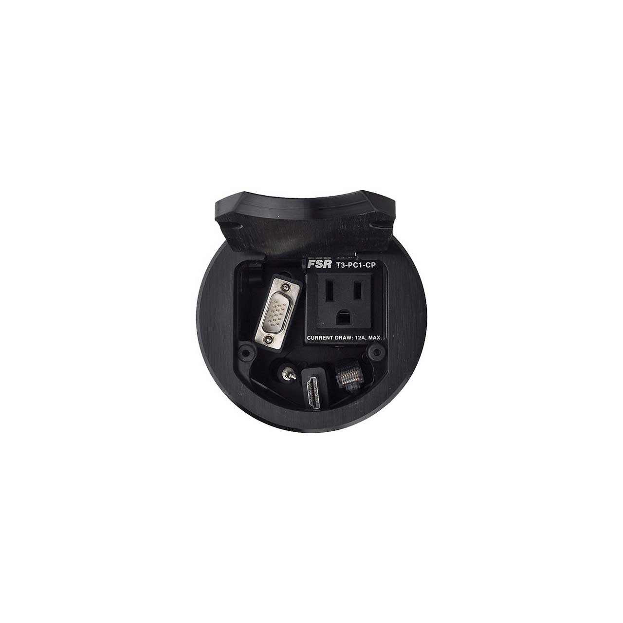 FSR T3-PC1DCP-BLK DIG-A/V-DATA 3.5 Inch Cable Pull Round Table Box - Black