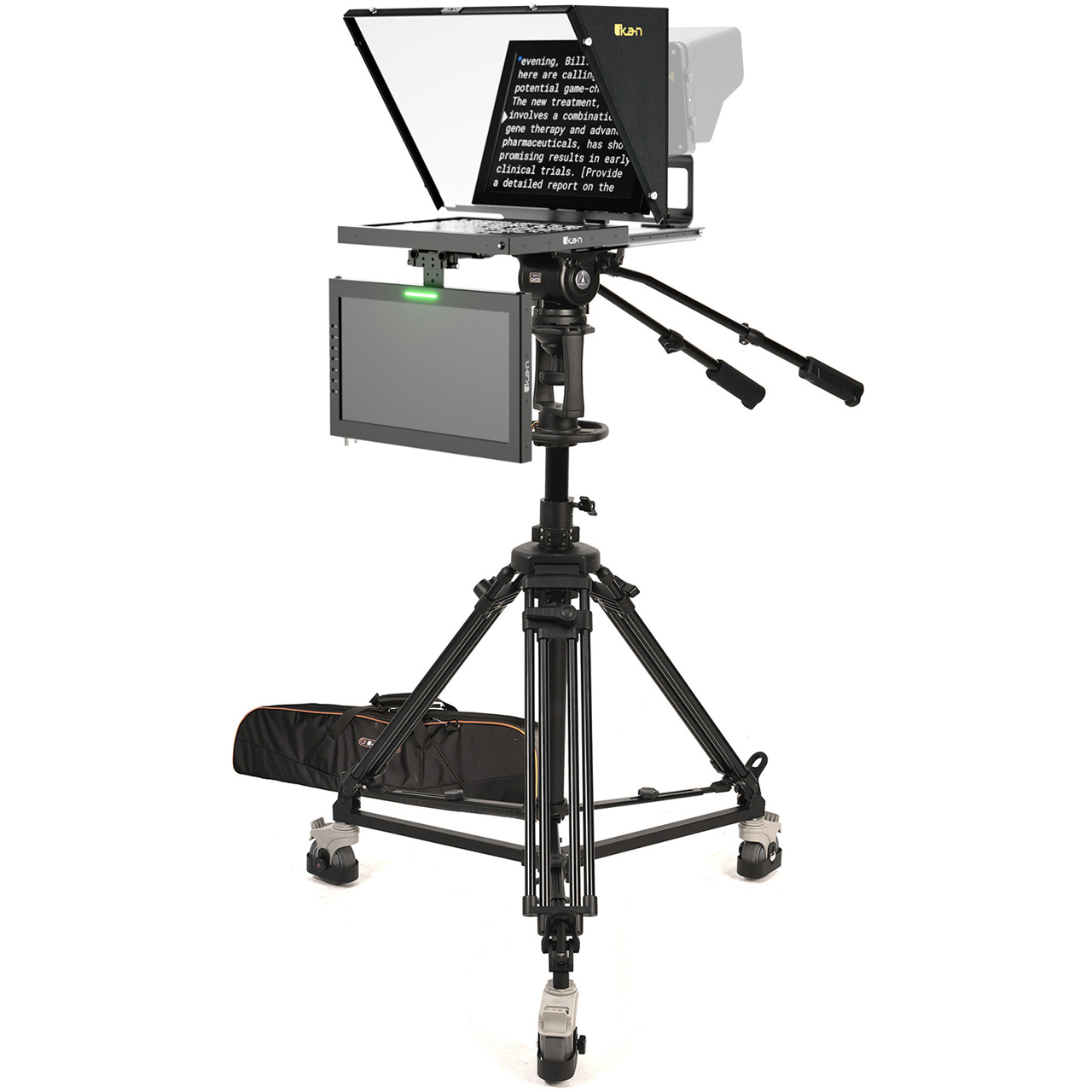 Ikan PT4500S-TM-V3-PEDESTAL 15 Inch Teleprompter with SDI Talent Monitor/Pedestal and Dolly ...