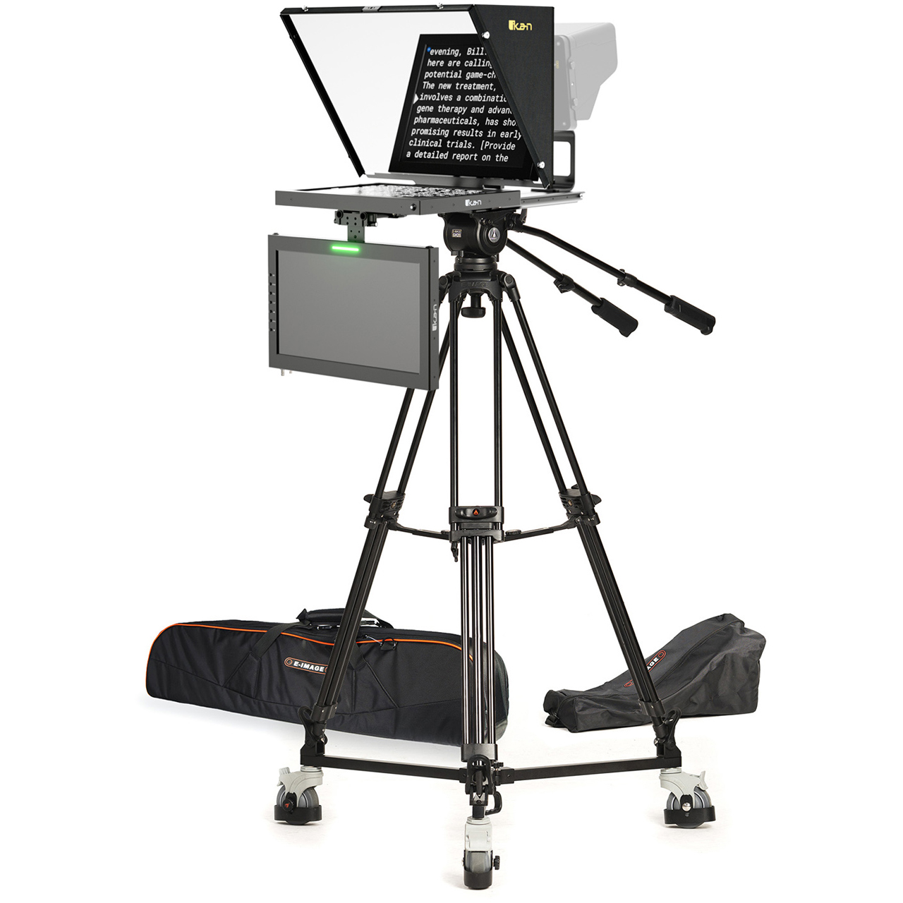 Ikan PT4500S-TM-V3-TRIPOD 15 Inch Teleprompter with SDI Talent Monitor/Tripod and Dolly - SDI ...