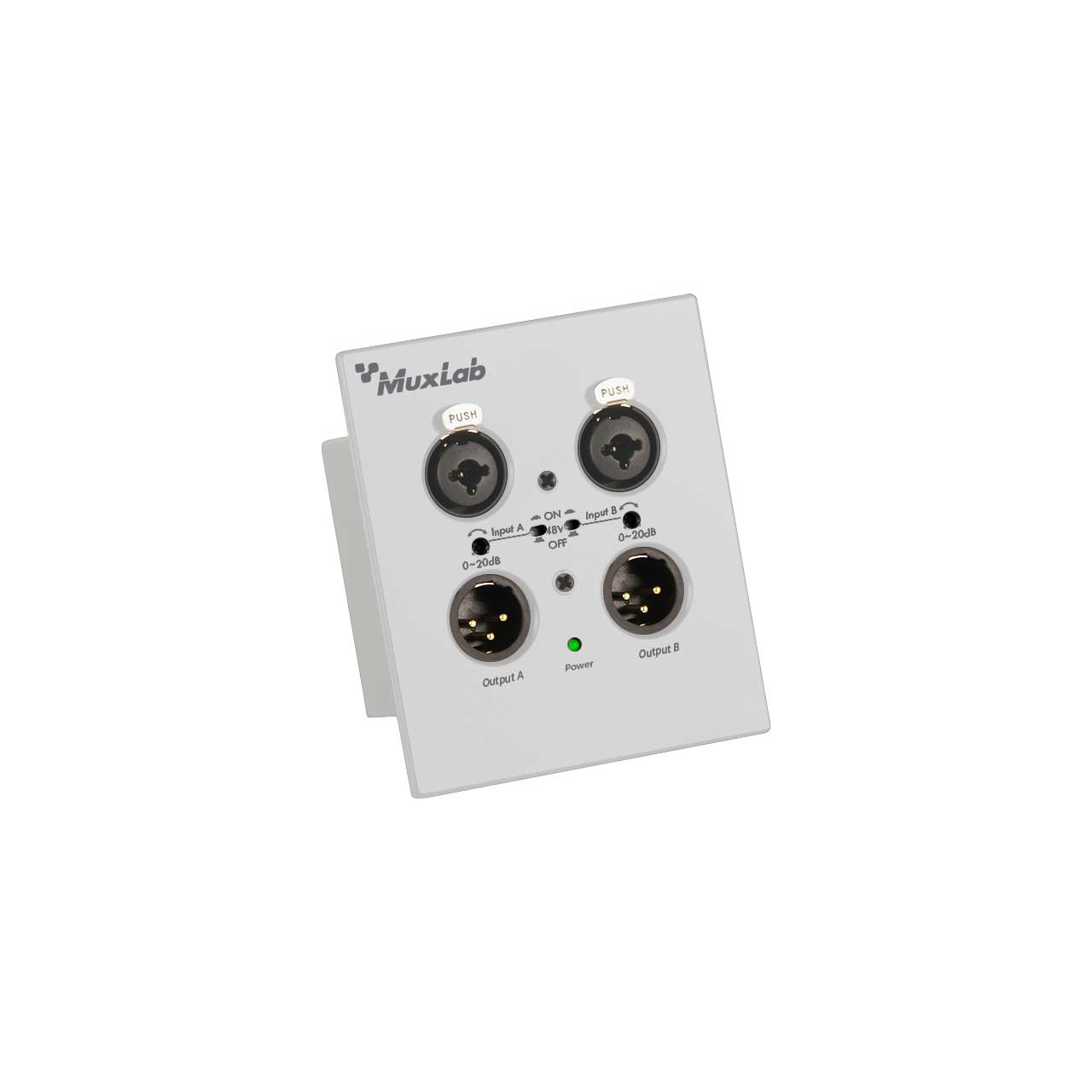MuxLab 500558 Dante 2-Channel XLR Wall-Plate with 2 XLR Balanced Inputs ...