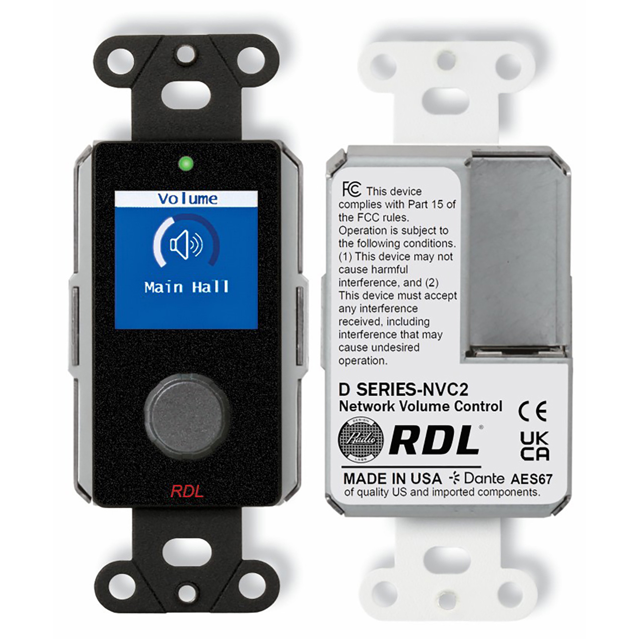 RDL DB-NVC2 Single Gang Dante/AES67 Network Rotary Volume Control PoE ...