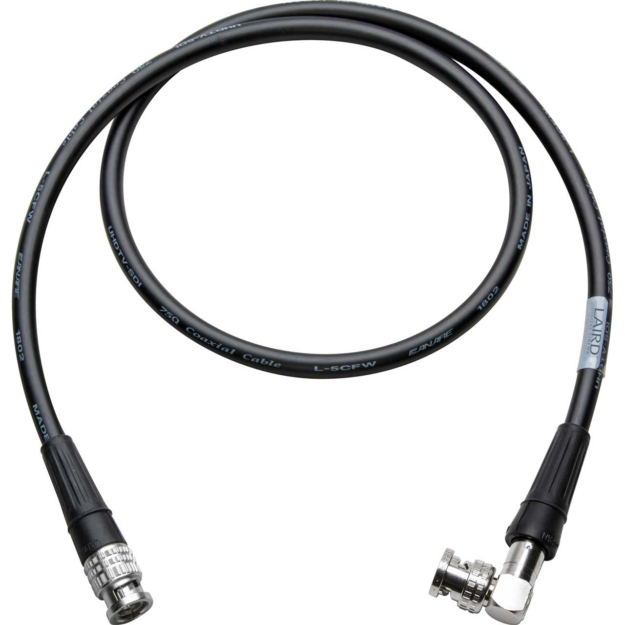 Laird Canare L-5CFW HD-SDI / SMPTE 424M RG6 BNC to Right Angle BNC Cable - Black - 125 Foot