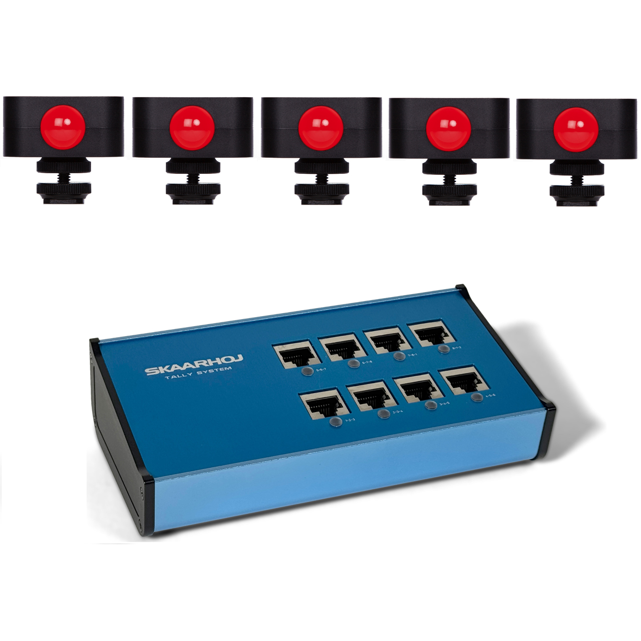 Skaarhoj ETH-TALLY-LINK-V3-X5 8-Channel PoE Universal Tally Box with five Tally Lights Bundle