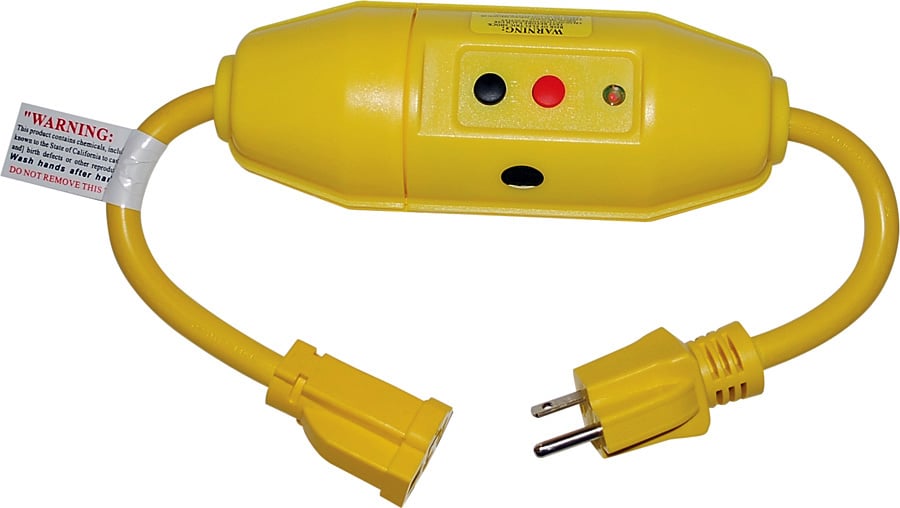 18in In-Line Single Outlet GFCI Cord Set Adapter - 125V 15A 12/3 SJTW Cord