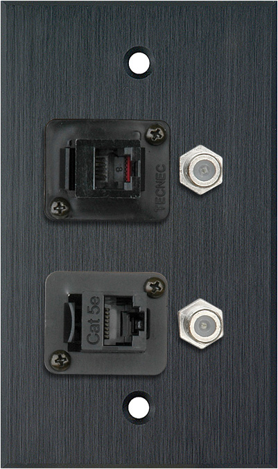 My Custom Shop 1-Gang Black Anodized Wall Plate w/ 1-RJ45/1-RJ11 & 2 ...