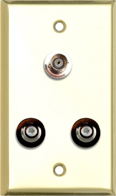 My Custom Shop 1-Gang Brass Wall Plate w/ 2 RCA Barrels and 1 BNC Barrel