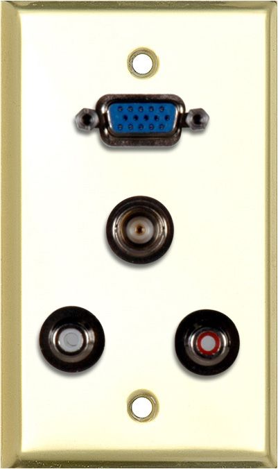 My Custom Shop 1-Gang Brass Wall Plate w/ 1 HD15 VGA / 2 RCA Barrels ...