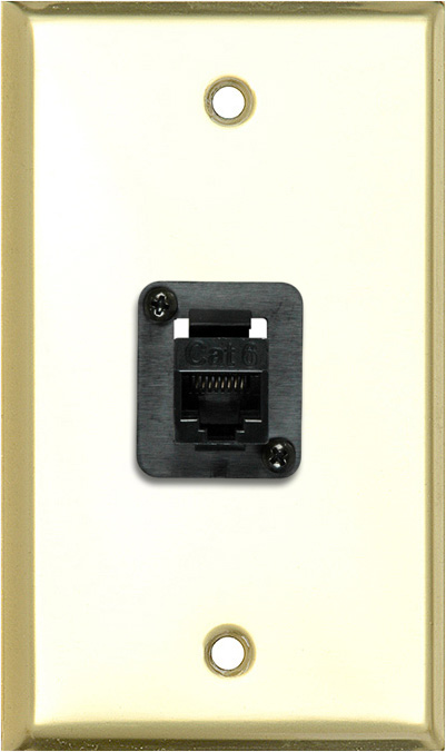 My Custom Shop 1-Gang Brass Wall Plate w/ 1 CAT-6 RJ45 F-F Feedthru