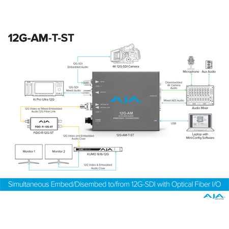 AJA 12G-AM-T-ST 12G-SDI 8-Channel AES Embedder/Disembedder with ST ...