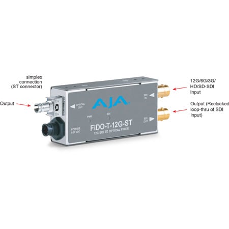 AJA FIDO-T-12G-ST 1-Channel 12G-SDI to Single Mode ST Fiber Transmitter
