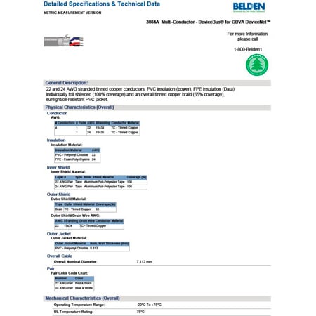 Belden 3084A 22/24 AWG Multi-Conductor - DeviceBus for ODVA DeviceNet ...