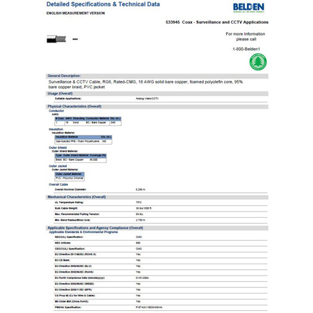 Belden 533945 New-Gen Coaxial RG6 Braided Shield Cable - 500 Foot
