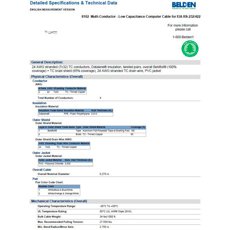 Belden 8102 Computer EIA RS-232/422 Cable - 1000 Foot