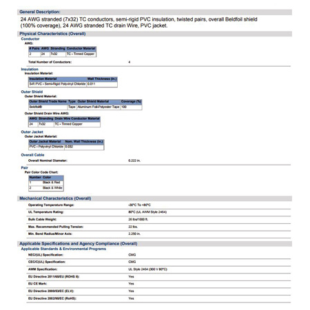 Belden 82502 24 AWG 2 Pair Computer Cable for EIA RS-232 Applications ...