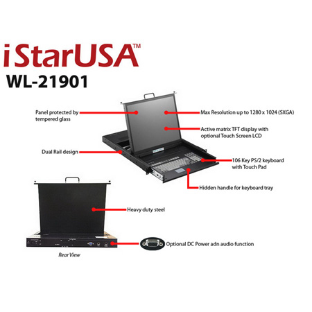 iStar WL-21901 1U Rackmount 19 Inch TFT LCD Keyboard Drawer