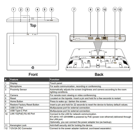 Kramer KT-2010 10.1 Inch Table Mount PoE Touch Panel - Black ...