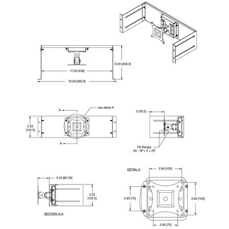 Middle Atlantic 3RU Rackmounted Pivot and Tilt Mount for Displays 15-20 ...