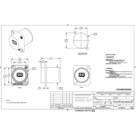 Switchcraft EHMDP2 EH Series Mini Displayport To Mini Displayport Feed ...