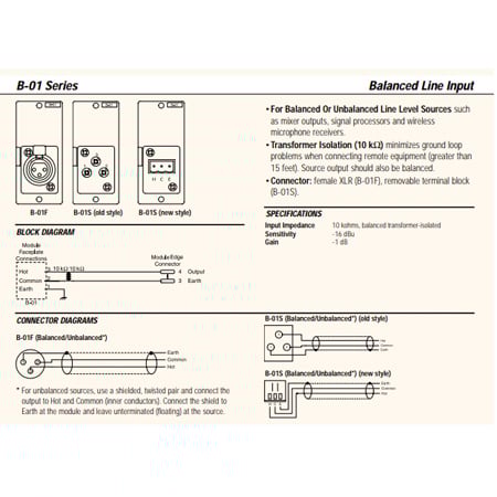 TOA B-01S T 900 Series Balanced Line Input Module - 10k Ohms ...