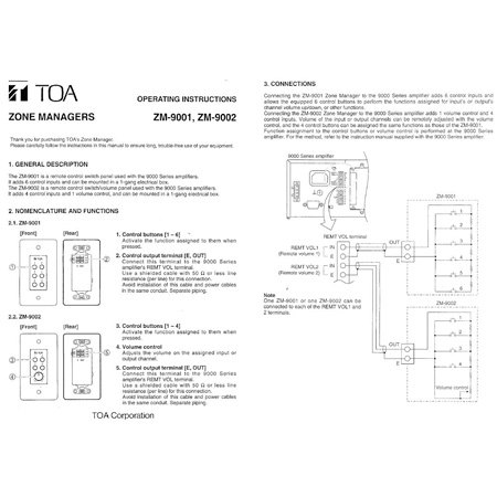 TOA ZM-9001 9000/9000M2 Remote Panel 6-Switches