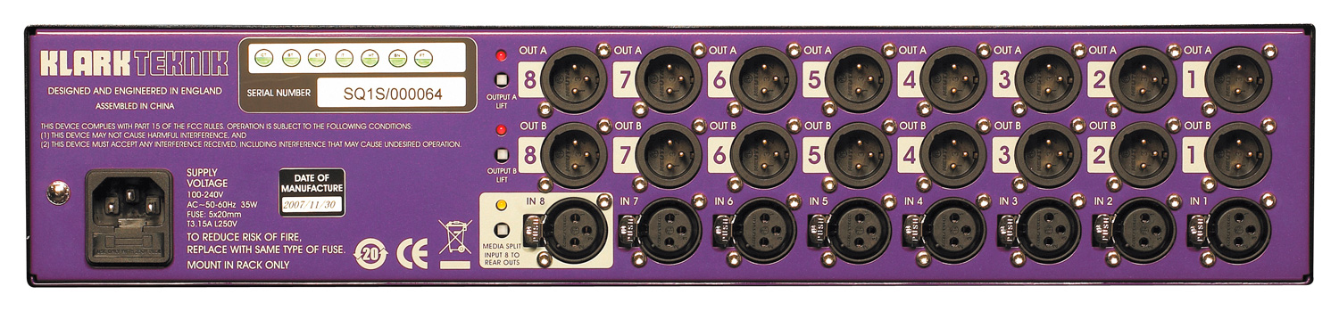 Klark Teknik SQ1S Square ONE 8-Input / 3-Output Active Signal Splitter