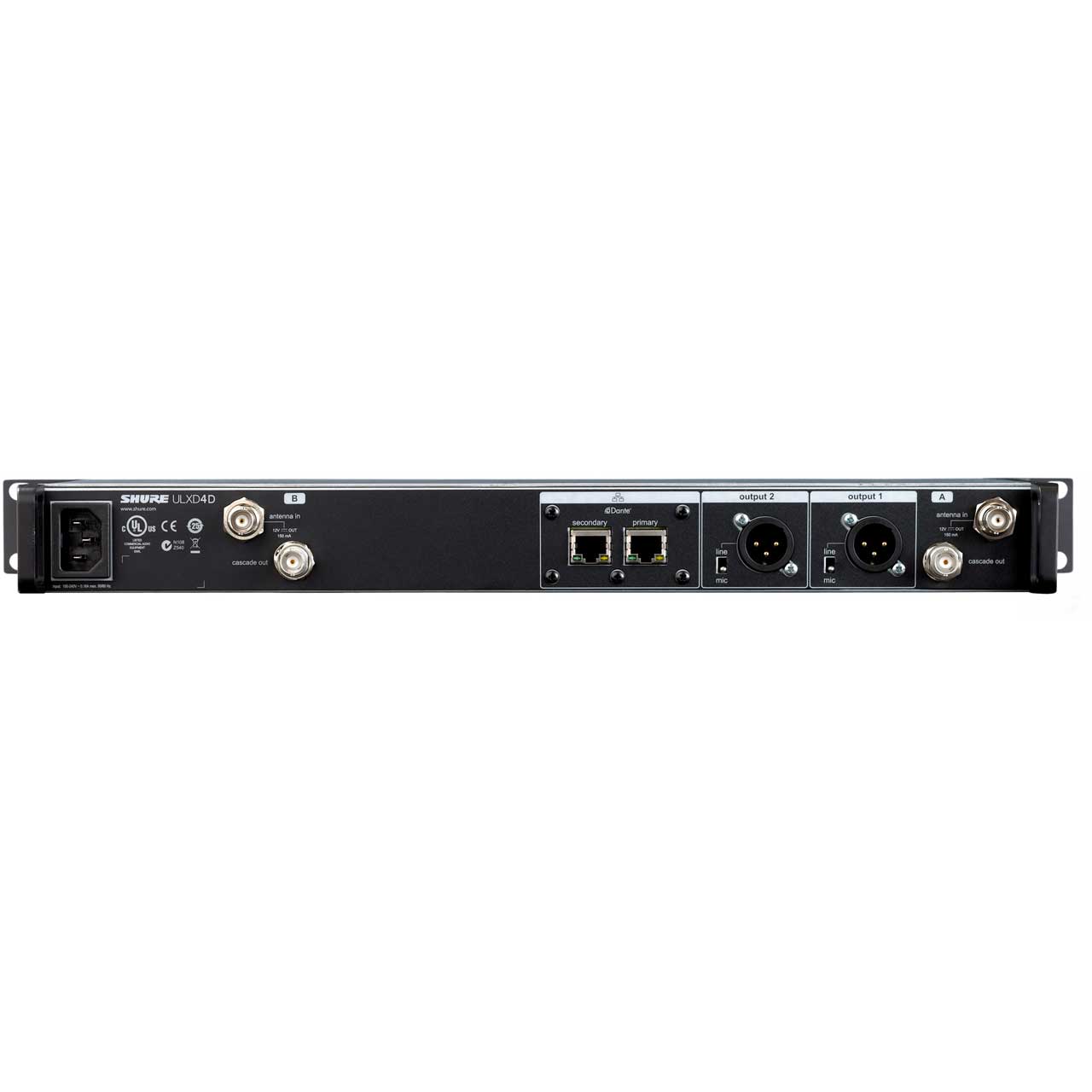 Shure ULXD4D Dual Digital Wireless Receiver - J50A Band - 572.125 - 615.850MHz