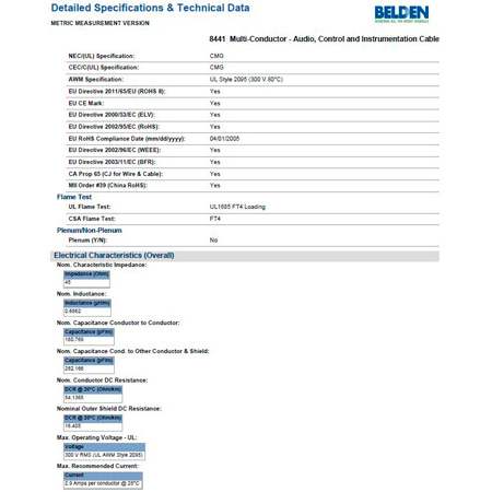 Belden 8441 Paired - Audio - Control and Instrumentation Cable - 500 Foot