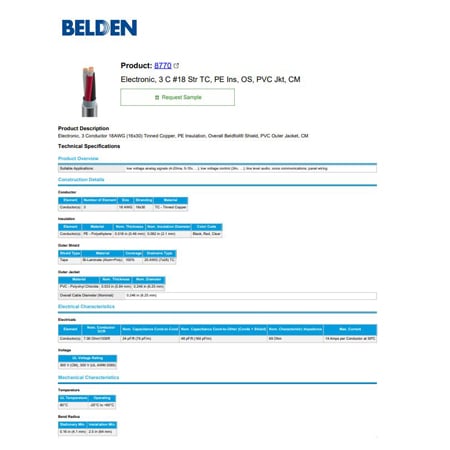 Belden 8770 Multi-Conductor Str TC Multi-Pair Audio Control/Electronic Cable - 18 AWG - Chrome ...