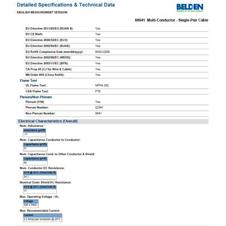 Belden 88641 Paired High Temperature Electronic / 2 Conductor Single ...