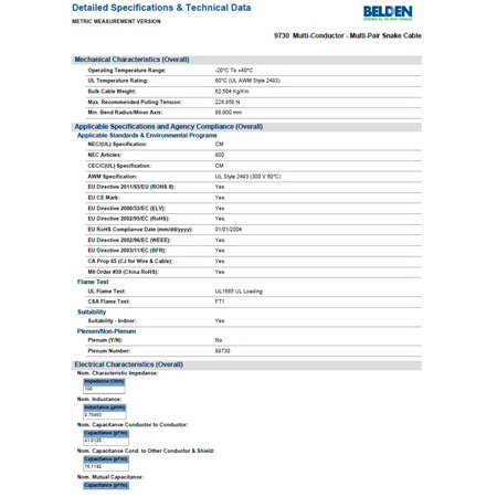Belden 9730 6-Cond 24 AWG Multi-Pair Digital Snake Cable - Chrome ...