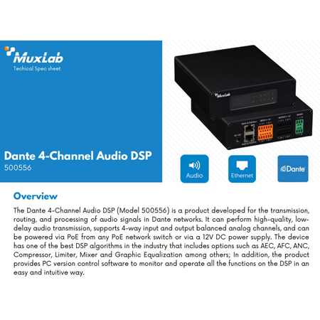 MuxLab 500556 Dante 4-Channel Audio DSP
