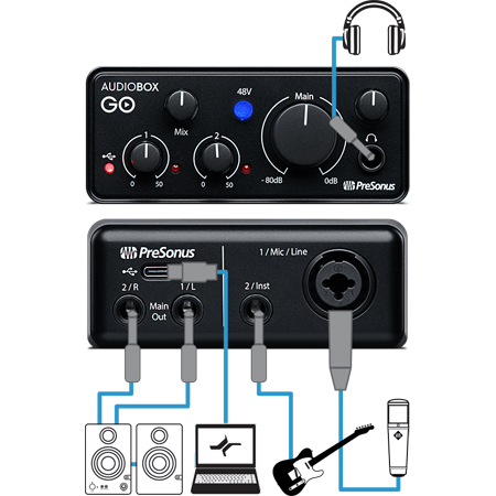 PreSonus AudioBox GO 2x2 USB-C 24-bit / 96kHz Audio Interface with 50dB ...