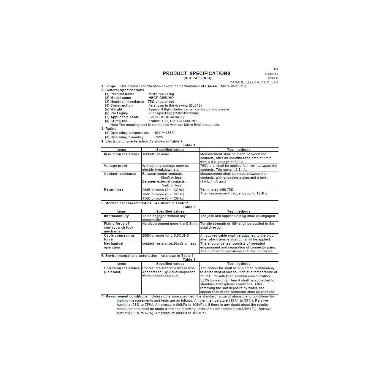 Canare HBCP-D55UHD 12G-SDI Micro BNC Plug for L-5.5CUHD - SMPTE ST-2082-1 Compliant - 20 Pack