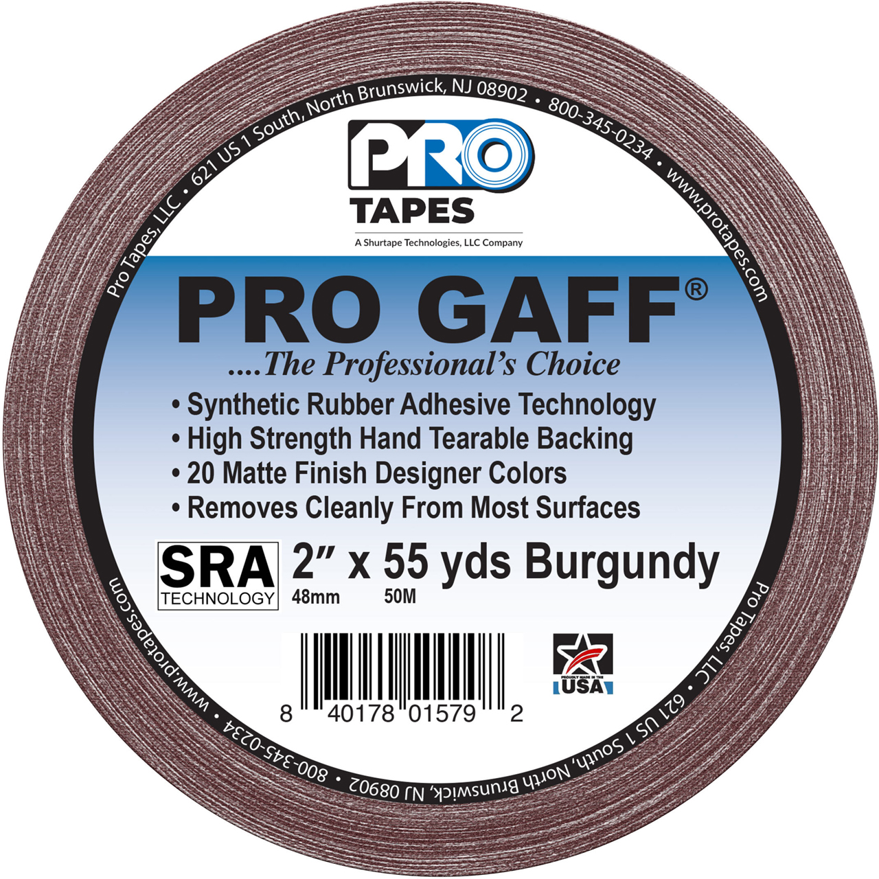 Pro Tapes 001UPCG255MBUR Pro Gaff Gaffers Tape MGT-60 - 2 Inch x 55 ...